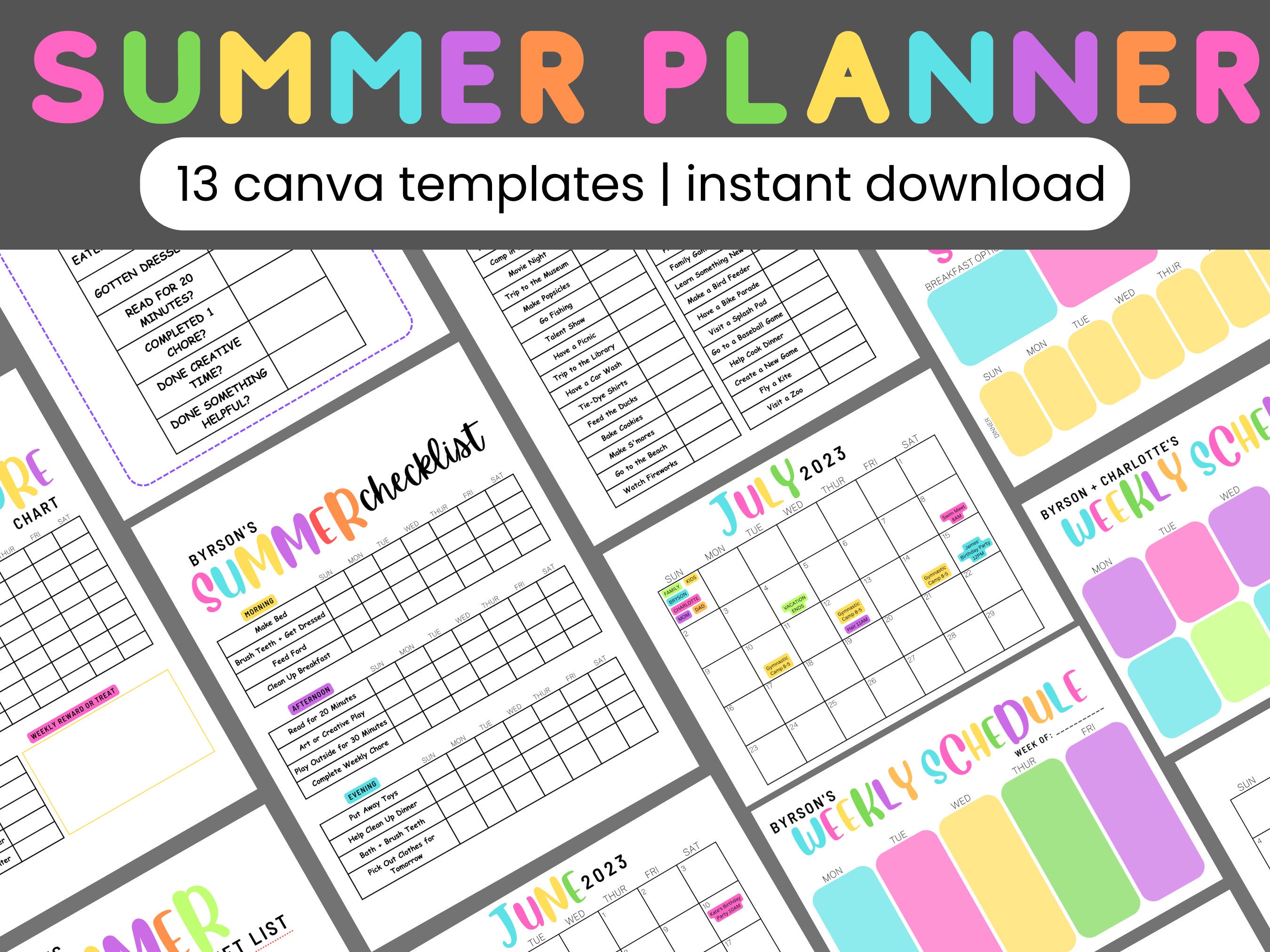 Summer Bucket List, Summer Chore Chart, Kids Schedule Chart, Kids ...