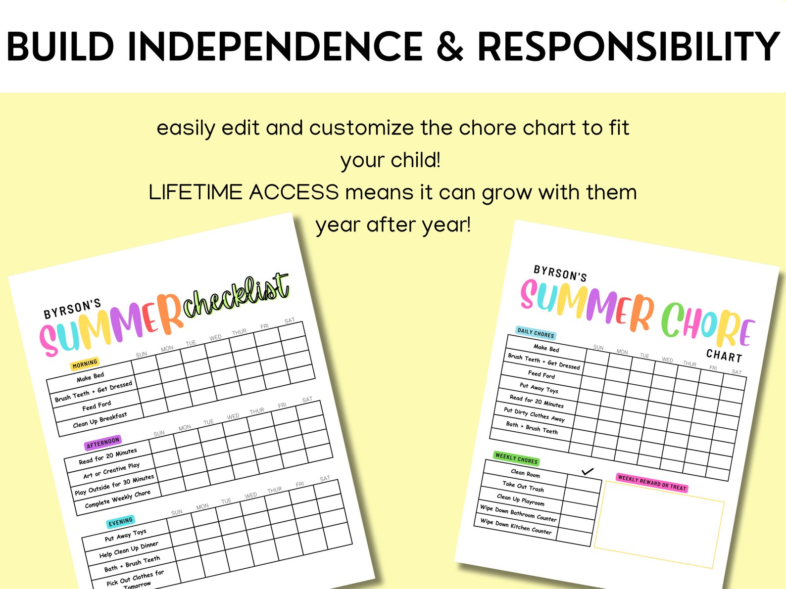 Summer Bucket List, Summer Chore Chart, Kids Schedule Chart, Kids ...