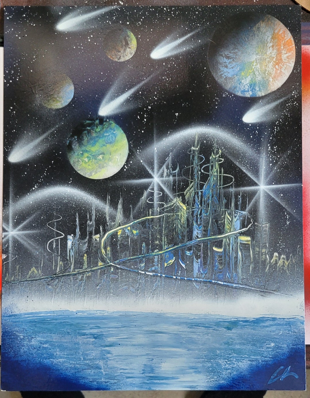 Comet City Space Painting - Etsy