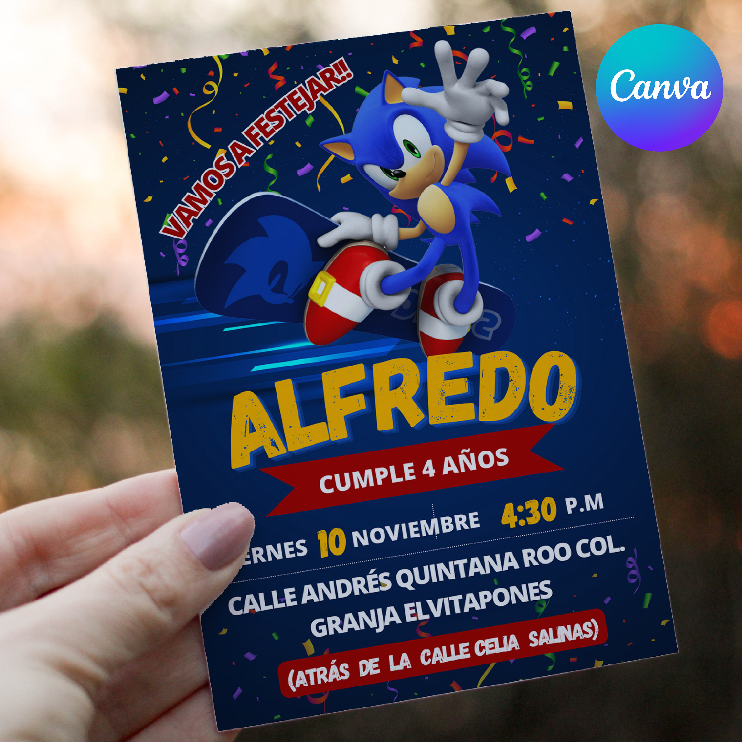 Plantilla de cumpleaños sonic, invitación editable, fiesta Sonic ...