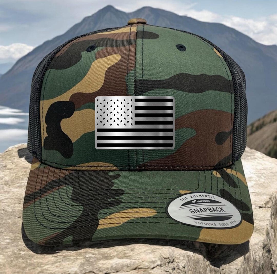 American Flag Outline | Custom Trucker Brushed Silver Acrylic Patch Hat ...