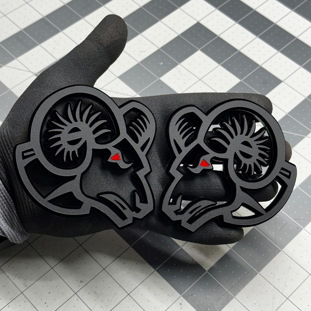 2x Fender Angry RAM Custom Car Emblem Matte/black MULRICOLOR Eyes Ram ...