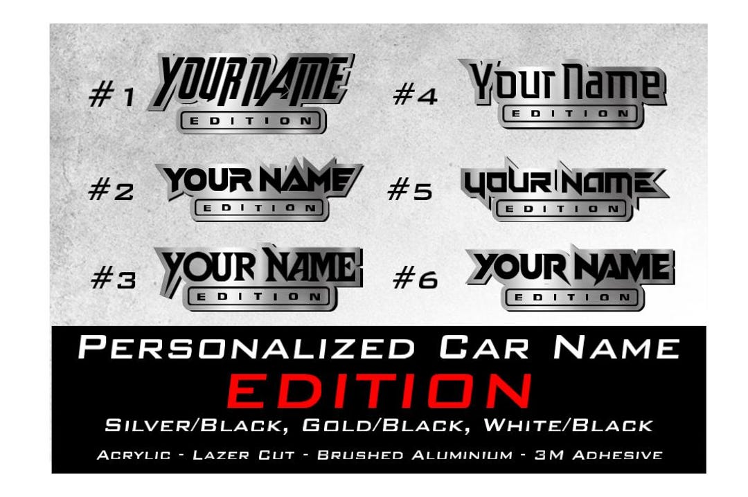CUSTOM TEXT "edition" Personalized Emblem, Car Badge - Brushed Silver ...