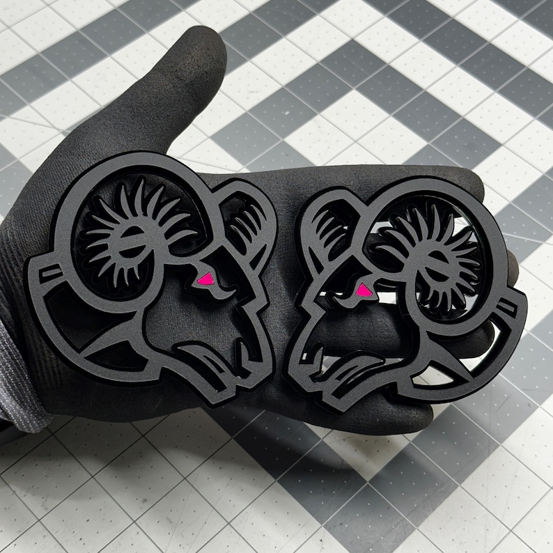 2x Custom Angry RAM Car Badge Matte/black Red Eye Emblem Monster Truck ...