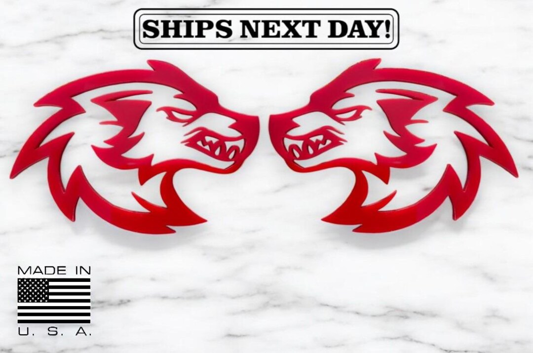 Wolf Car Emblem Badge Red Set of (2) Car Truck Fender Custom New ...