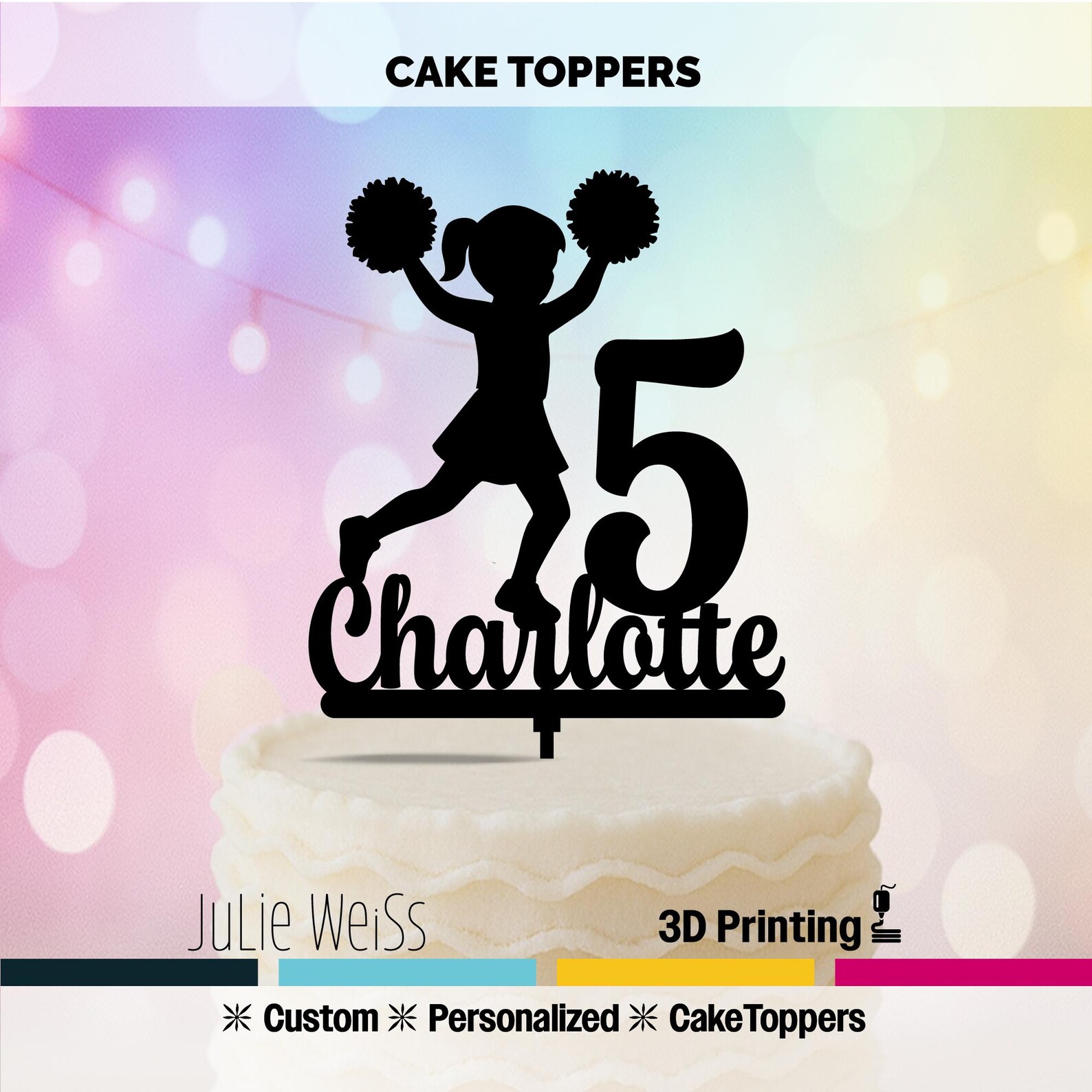 Cheerleader Birthday Cake Topper: Custom Name & Age, 3D Printed - Etsy