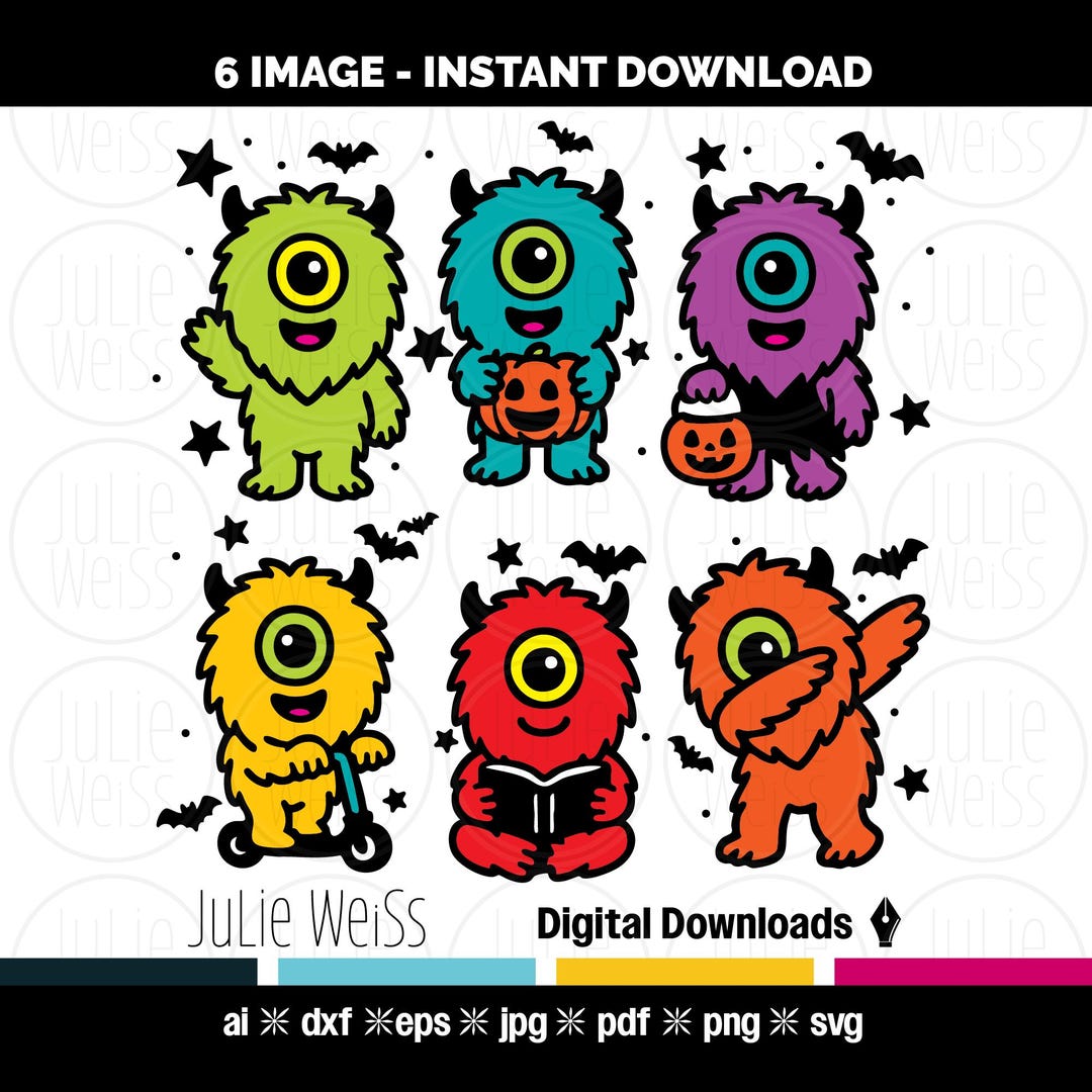 Kawaii Halloween Monsters Clipart Set | Cute Cyclops Creatures Svg Png ...
