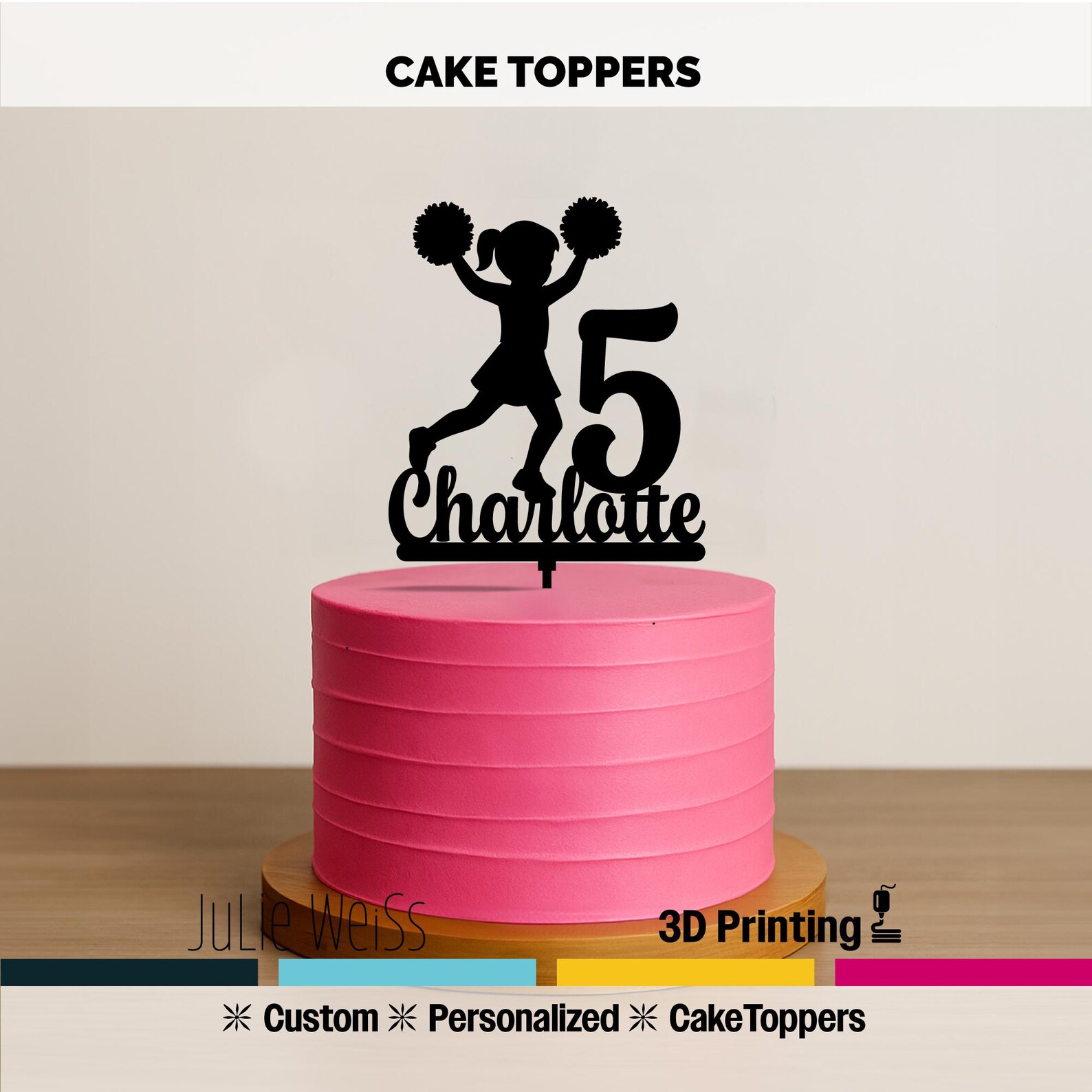 Cheerleader Birthday Cake Topper: Custom Name & Age, 3D Printed - Etsy