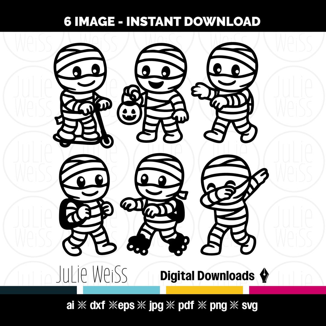 Kawaii Mummy Clipart Set Cute Halloween Monster SVG PNG Mummy Dabbing ...