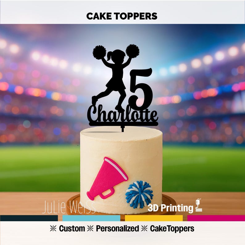 Cheerleader Birthday Cake Topper: Custom Name & Age, 3D Printed - Etsy