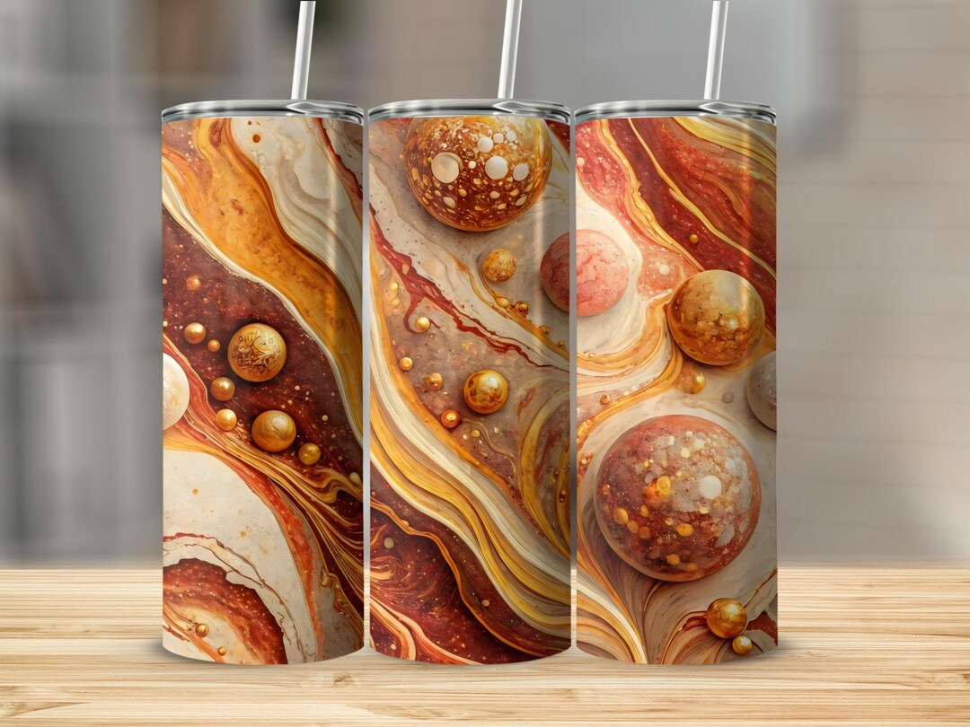 Abstract Marbled Spheres Tumbler, Orange Brown Beige Drinkware, - Etsy