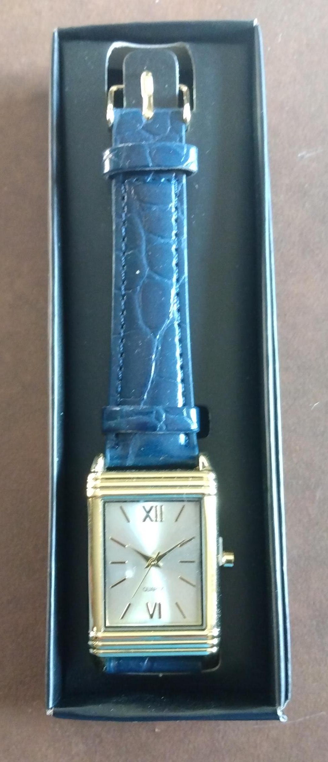 Vintage Avon Quartz Wristwatch With Navy Blue Leather Strap. Never Worn ...