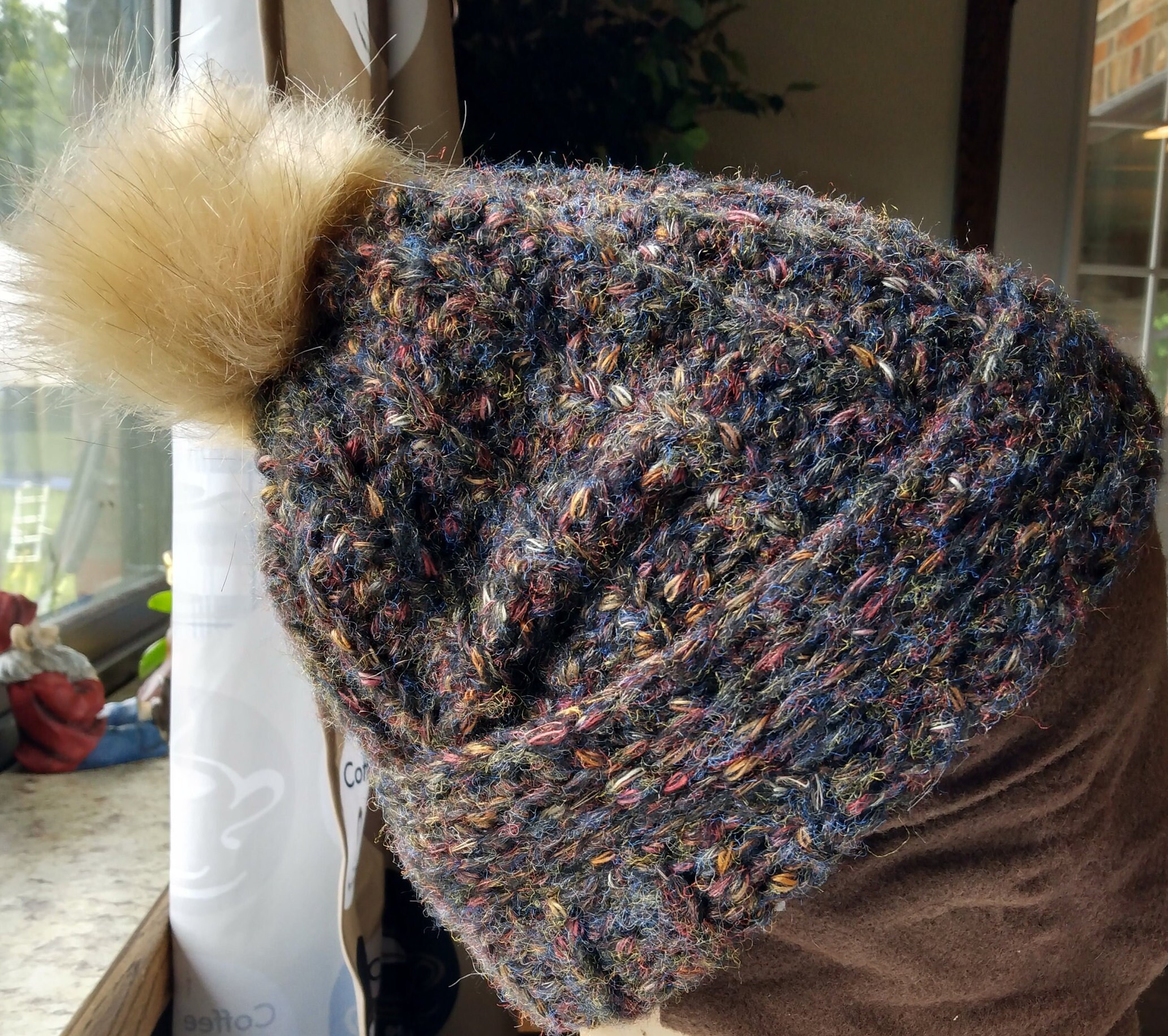 Hand Crocheted Soft Wool Stocking Cap With Faux Rabbit Pom on Top. - Etsy