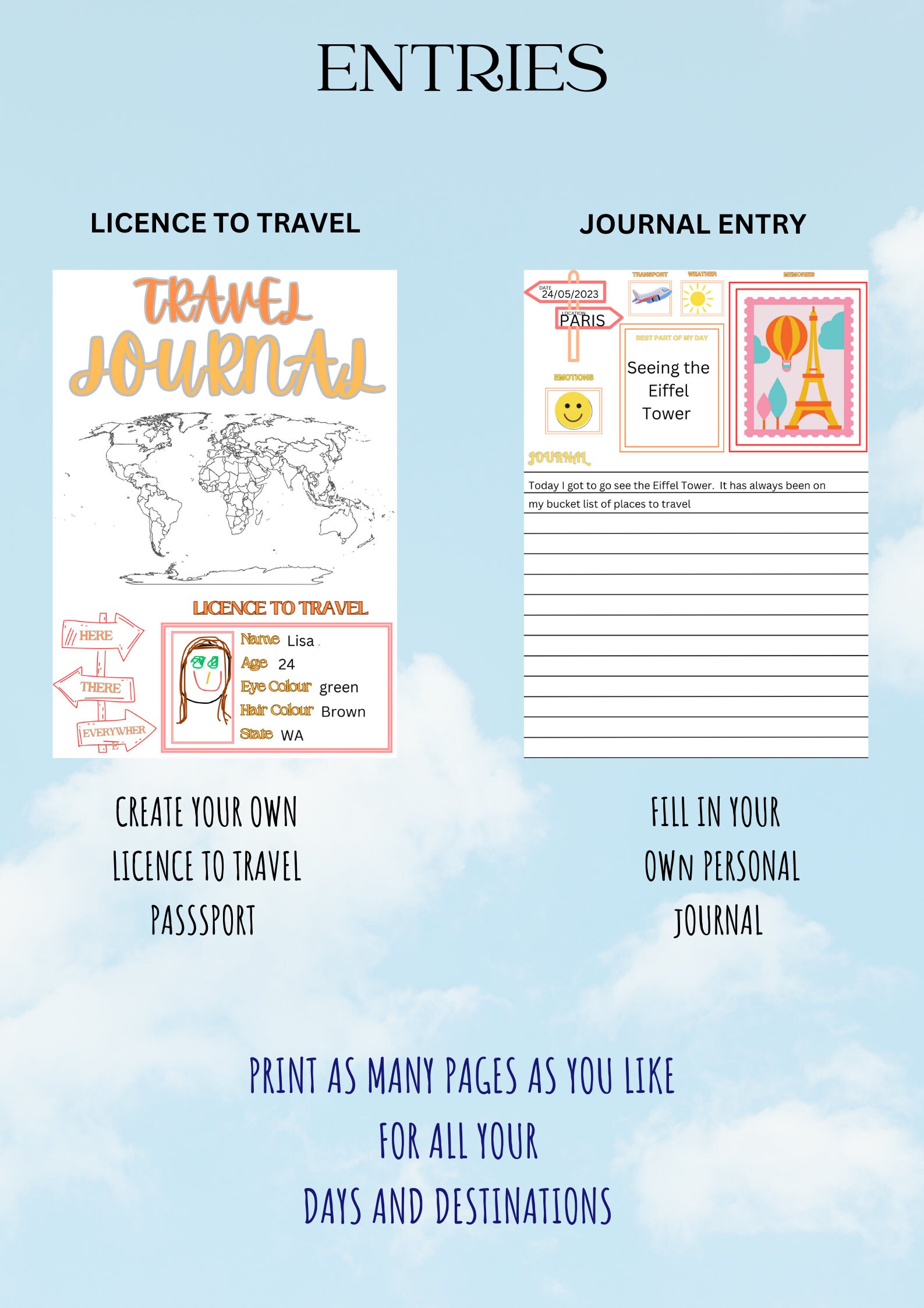 Teen Adult Travel Journal/printable/travel Diary/travel Memories/junior ...