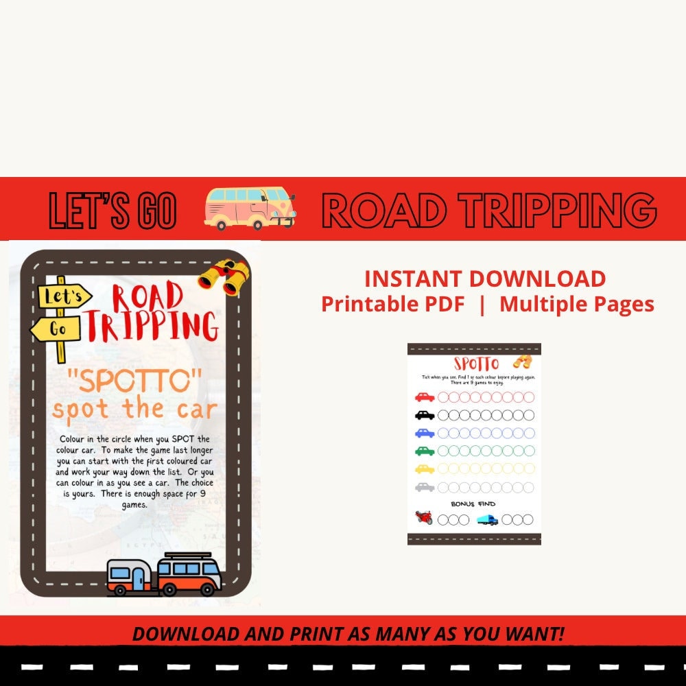 Spotto/spot the Cars/kids Family Road Trip/car Game/adventure/printable ...