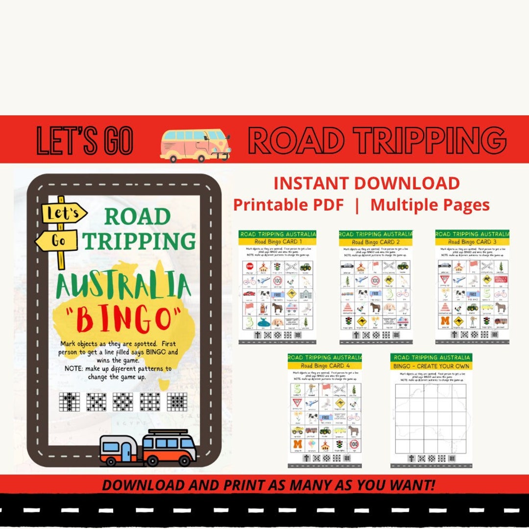 Australian Bingo Kids Family/digital PDF Printable/car Adventure Game ...