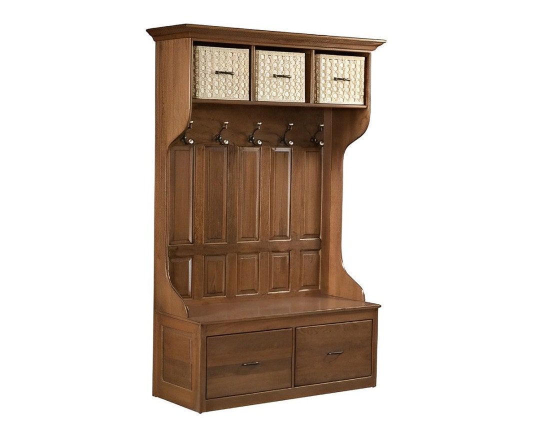 Entry Bench Storage Baskets Cubby Shelf Wood Furniture Rustic Décor ...