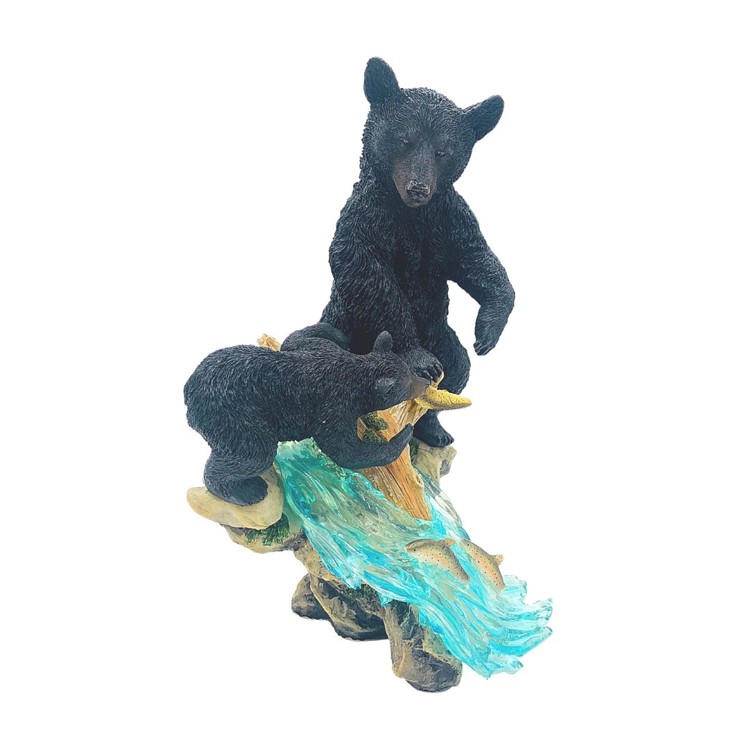 Life-like Bear & Cub Fishing in Water Statue 11h - Etsy
