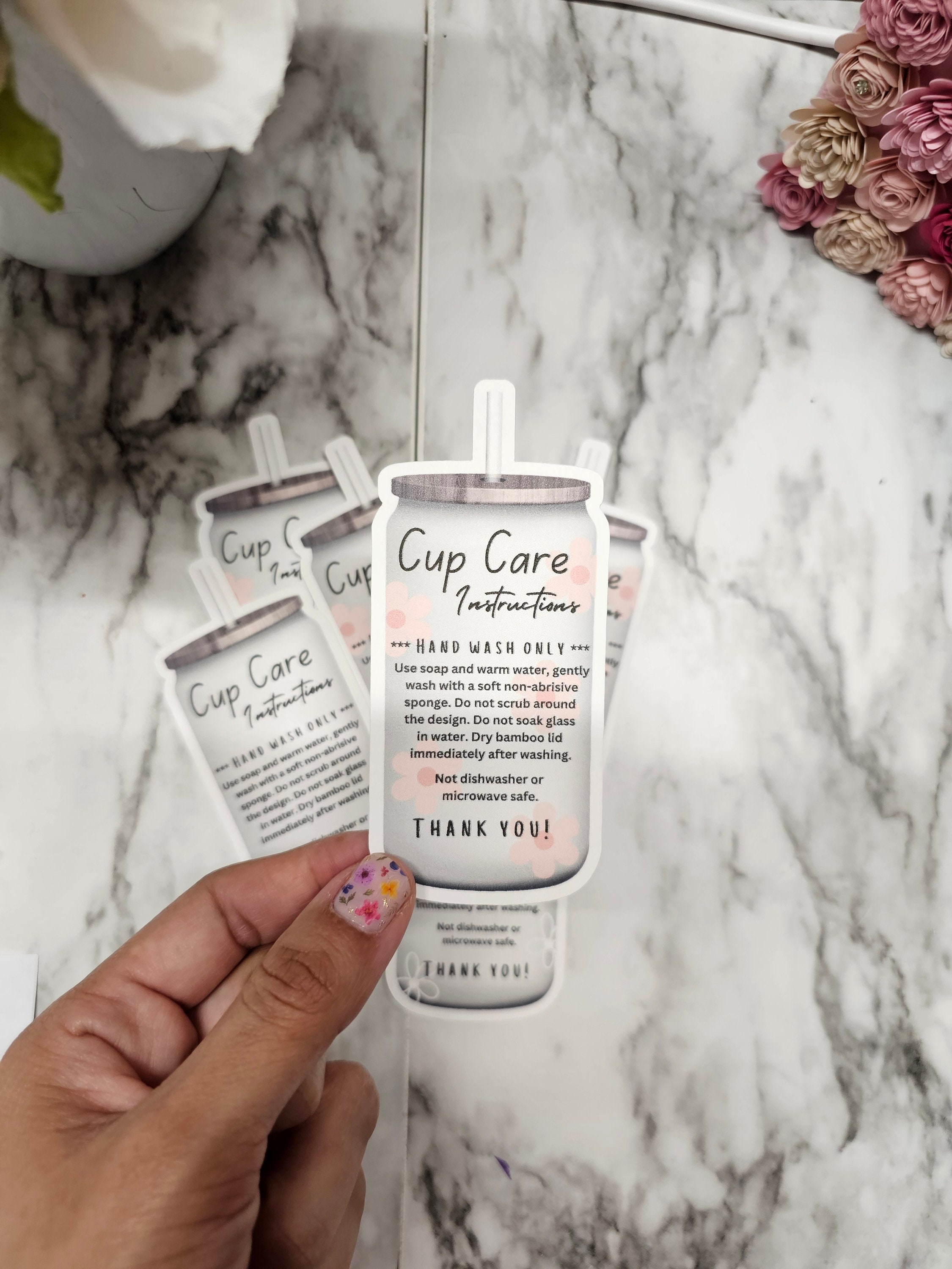 Glass Cup Care Card, Printable Cup Care Instructions Card, Care Card ...