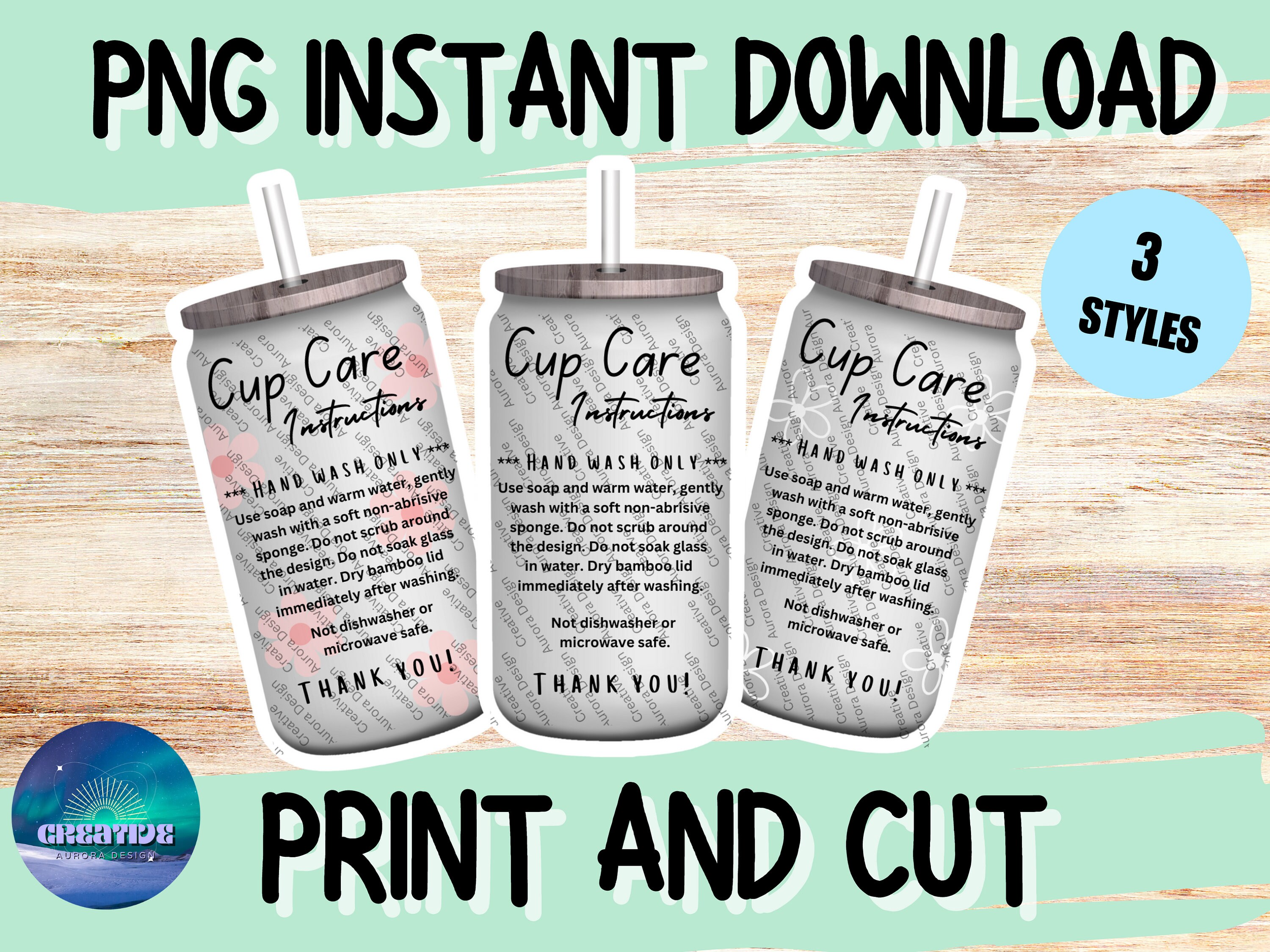 Glass Cup Care Card, Printable Cup Care Instructions Card, Care Card ...