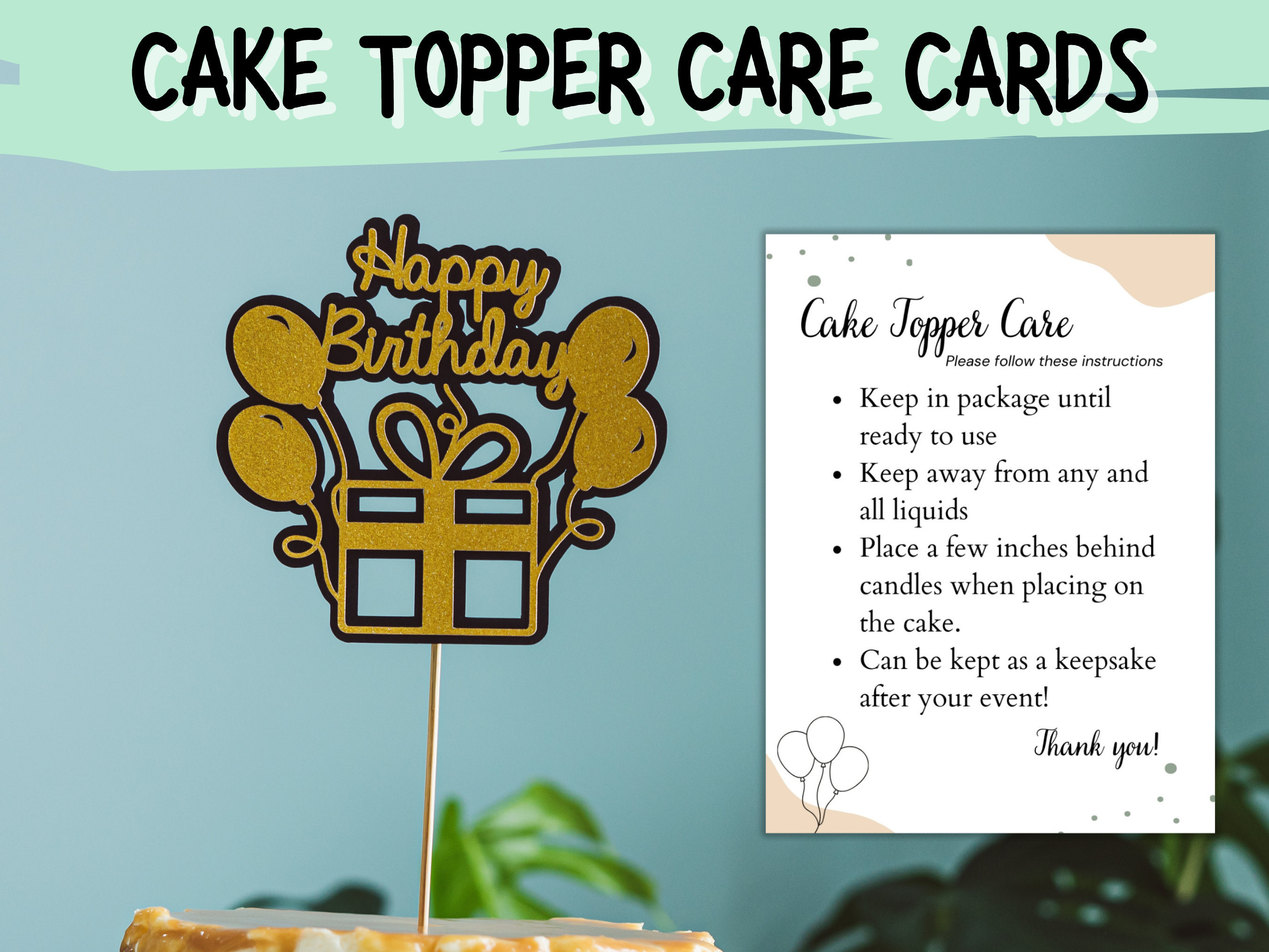 Paper Cake Topper Care Instructions Card: Business Supplies (digital ...