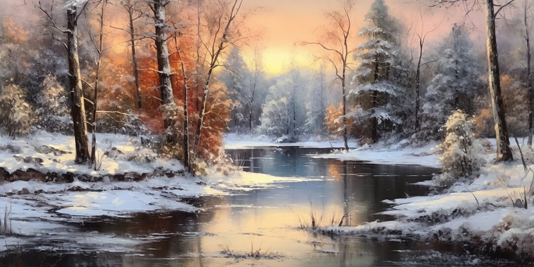 Winter Lake, Art Decor, Impressionist, Digital Painting, Art, Wall Art ...