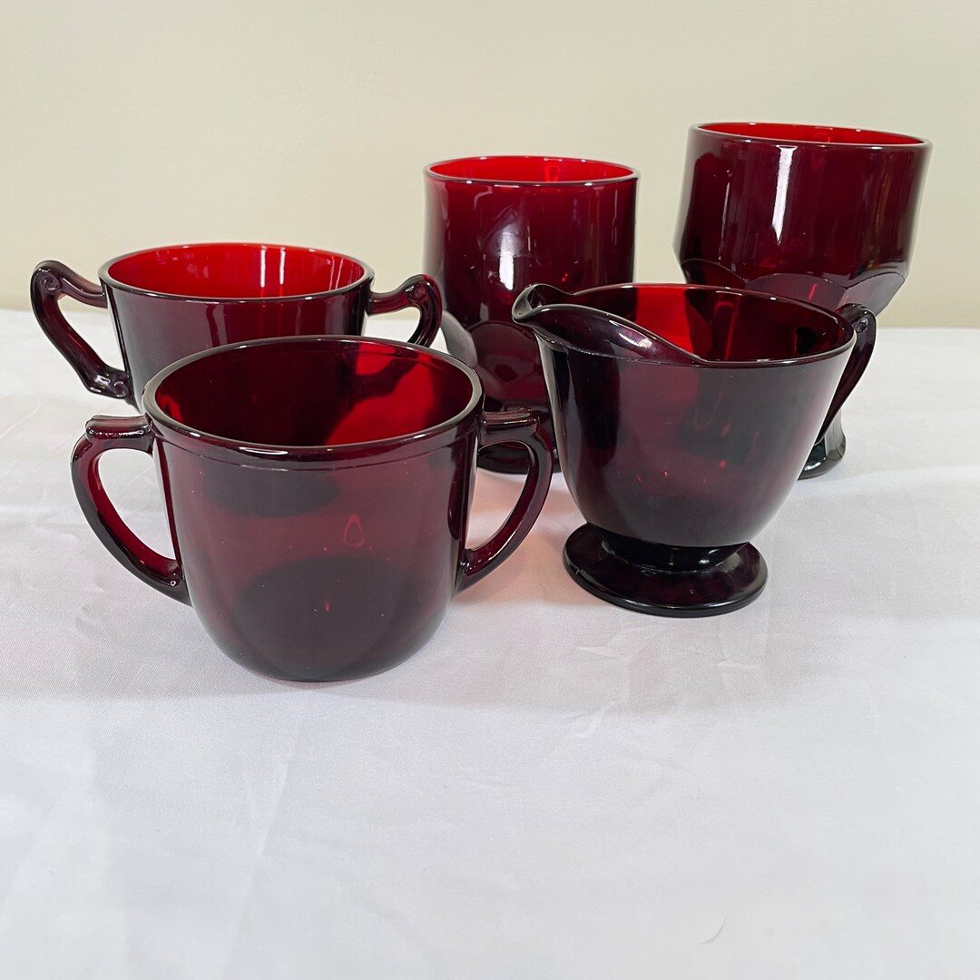 Royal Ruby Red Glass Vintage Anchor Hocking Lot of 5 Tumblers, Sugar ...