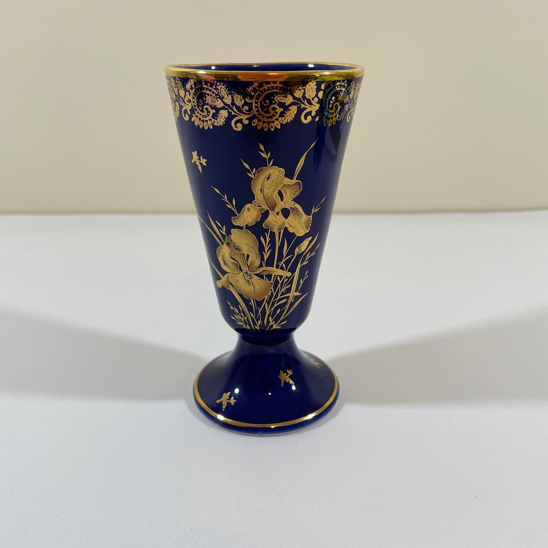 Limoges Mini Goblet Caste France Cobalt Blue Gold Trimmed Floral Leaf ...