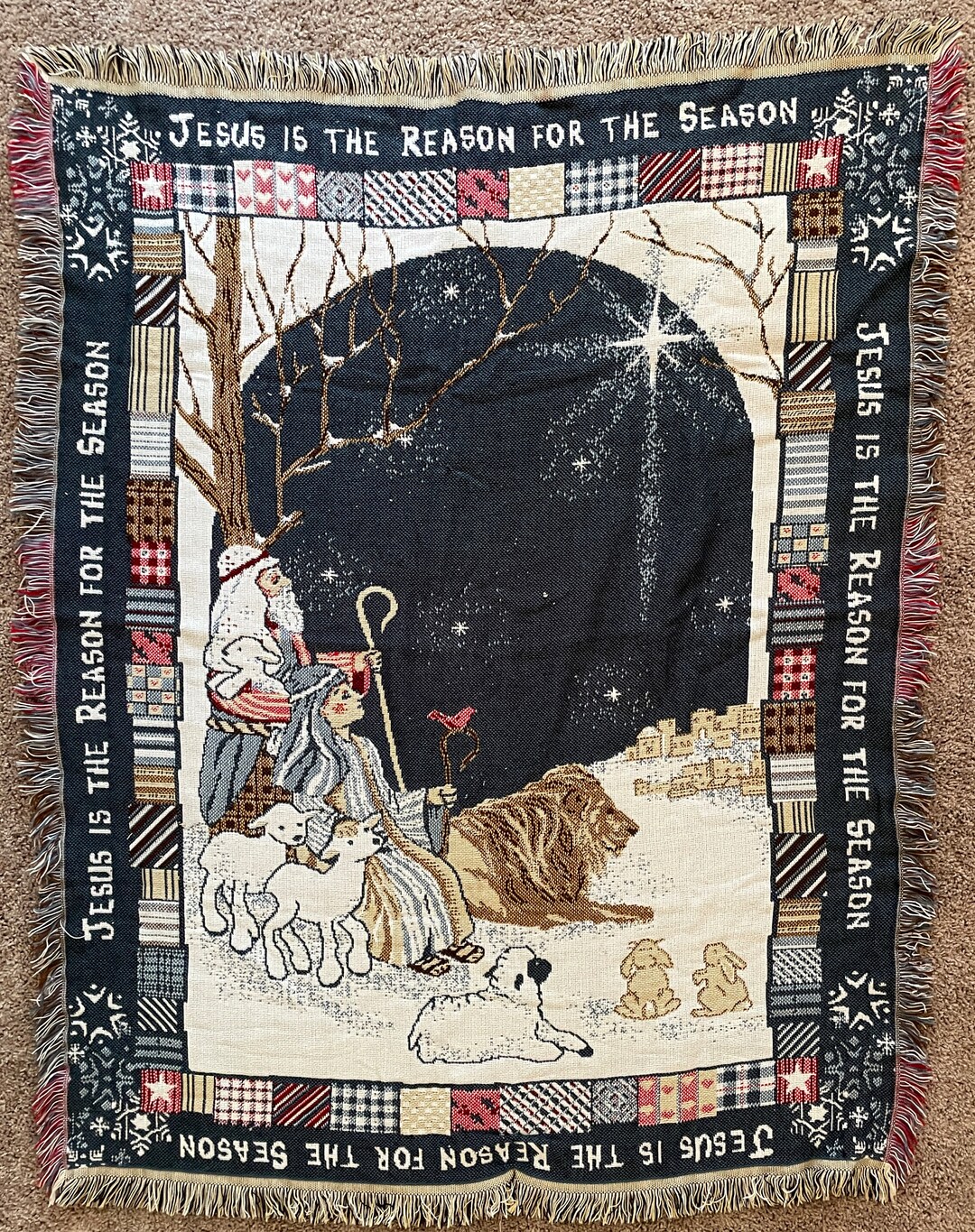 Vintage Christmas Holiday Throw Blanket Tapestry With Fringe 55x42 ...