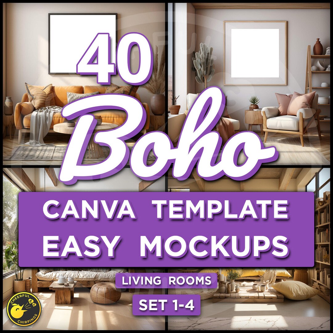 40 Boho Style Interior Design Frame Canva Templates, Living Rooms ...