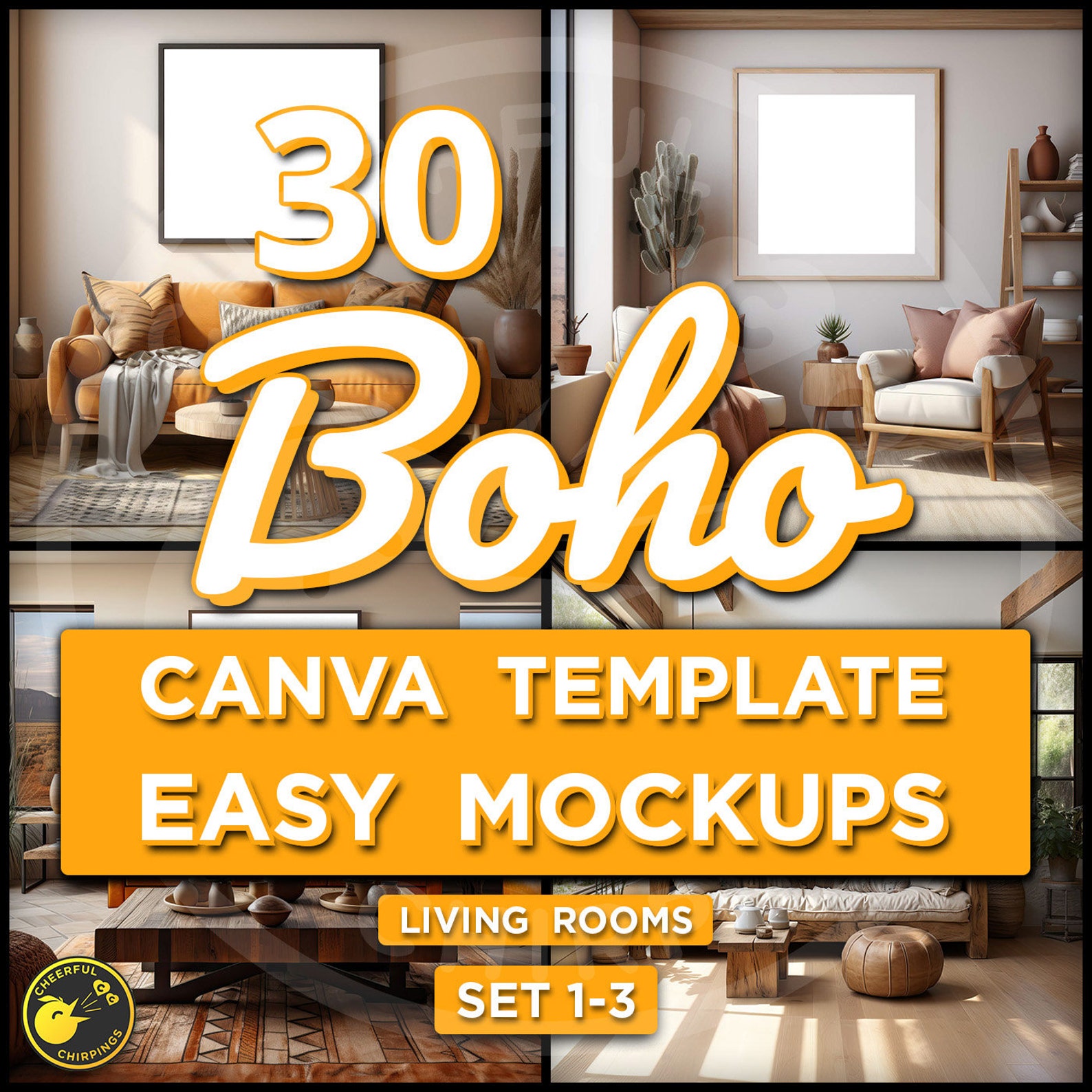 30 Boho Style Interior Design Frame Canva Templates, Living Rooms ...