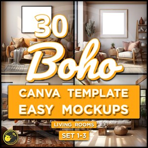30 Boho Style Interior Design Frame Canva Templates, Living Rooms ...
