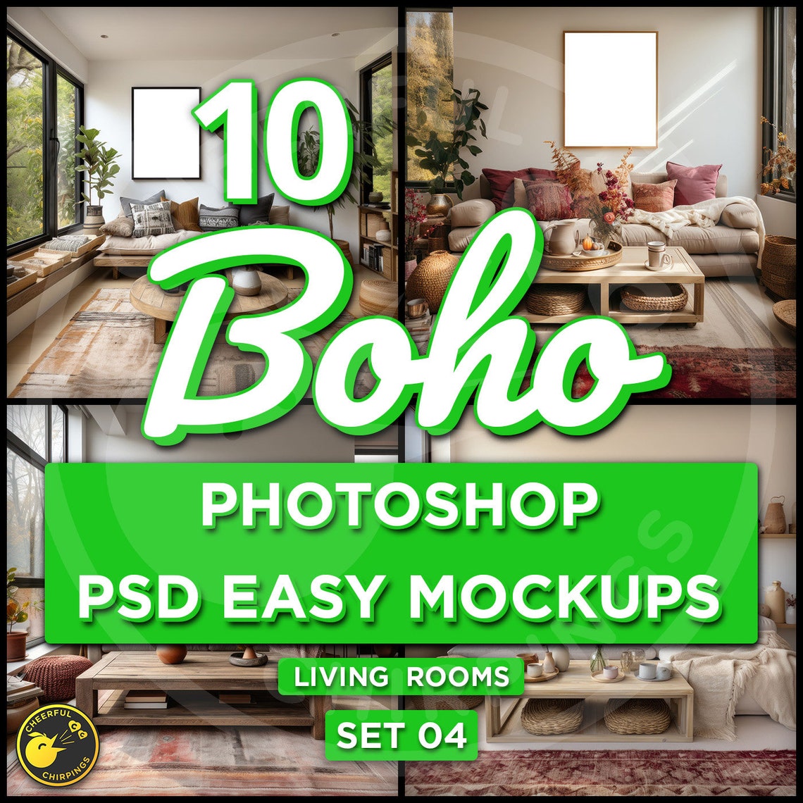10 Boho Style Interior Design Frame Mockups, PSD Frame Mockups, Easy ...
