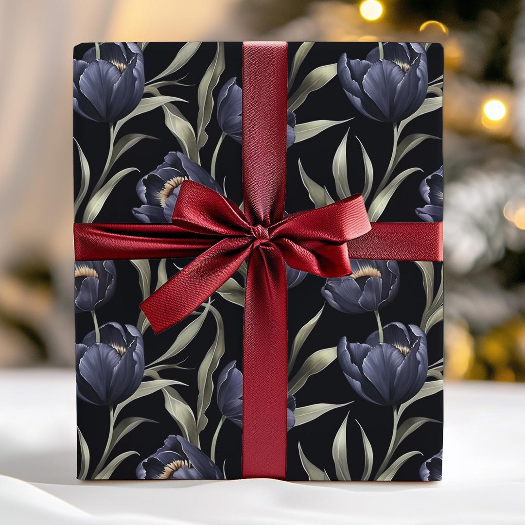 Dark Gothic Wrapping Paper 28x39" Roll Black Tulip Gift Wrap Birthday ...