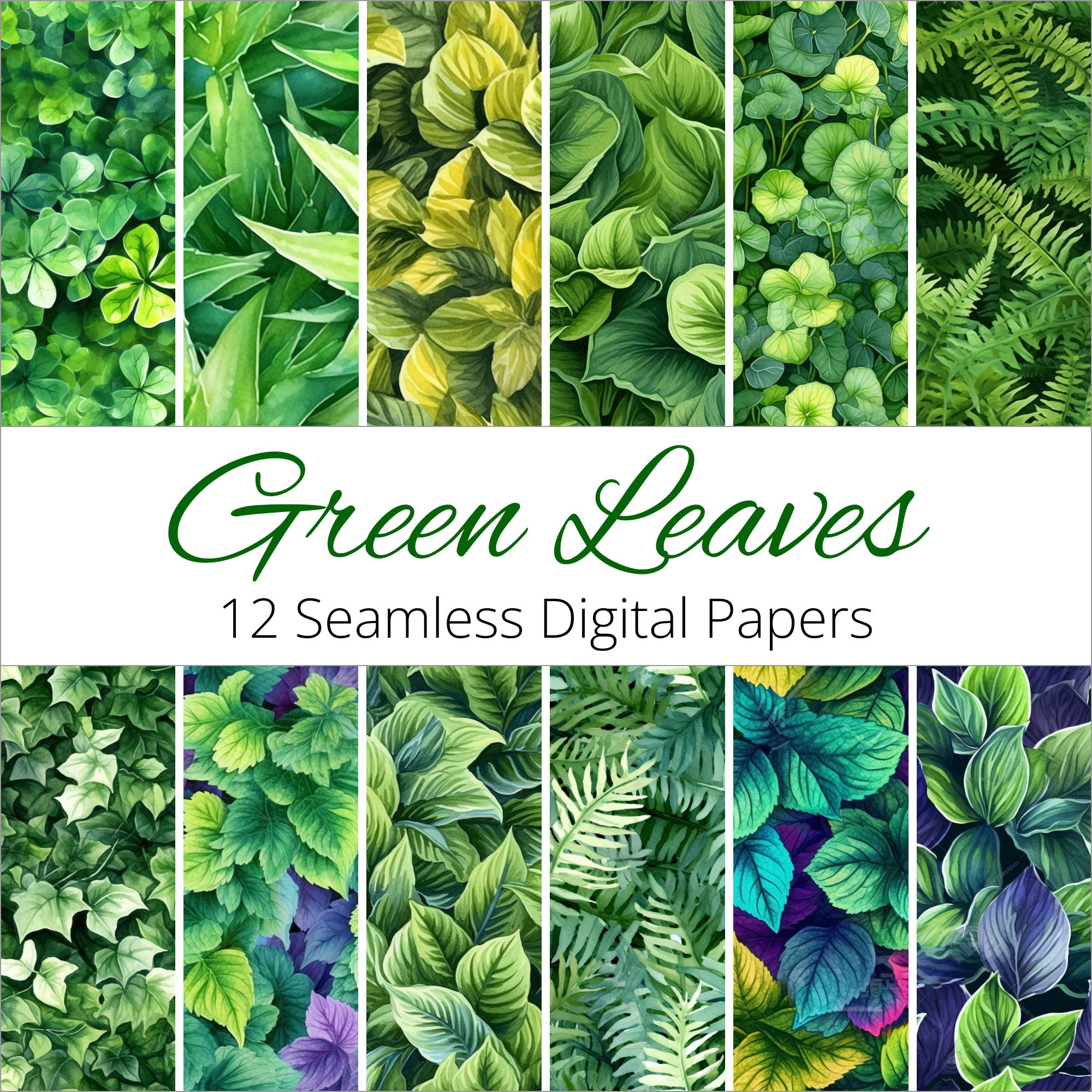 12 Seamless Green Leaves Backgrounds Digital Paper Patterns - Etsy