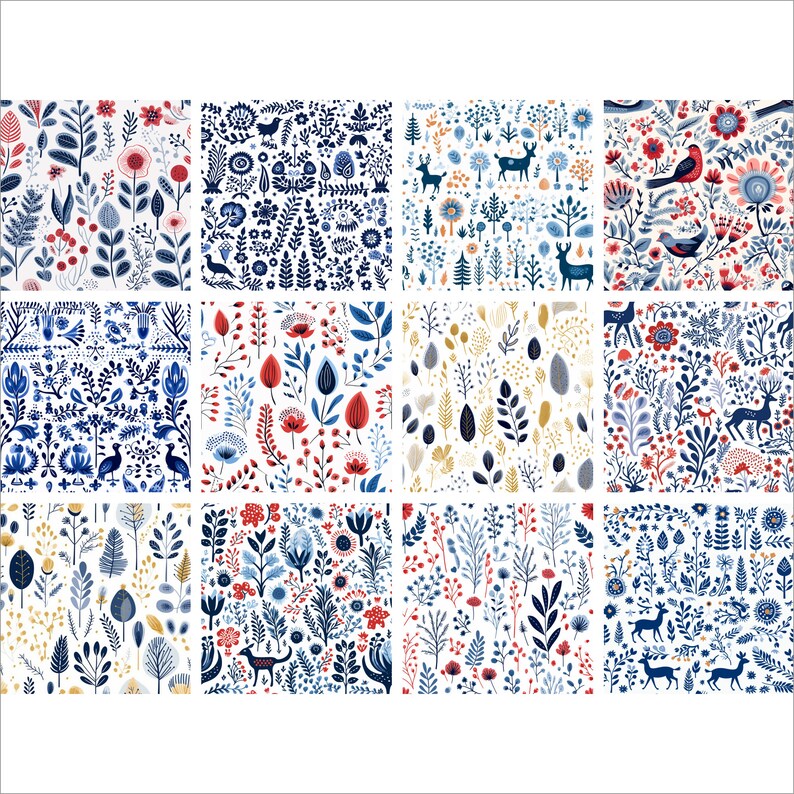 12 Seamless Light Scandinavian Botanical Backgrounds Digital Paper ...