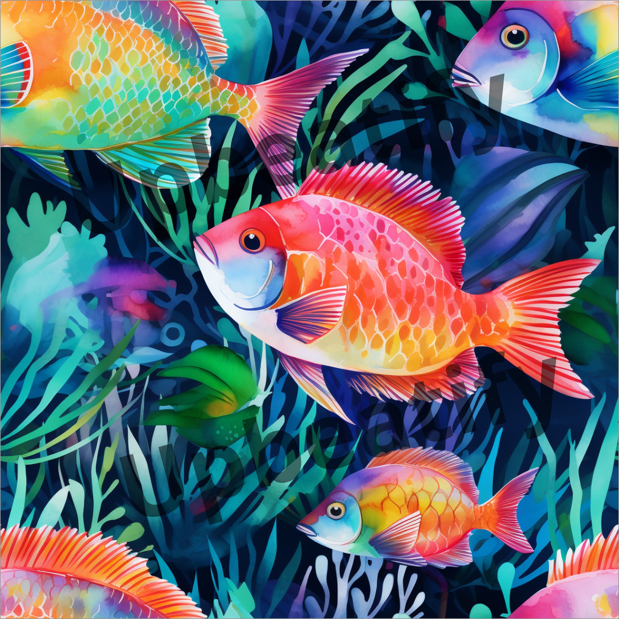 12 Seamless Tropical Fish Backgrounds Digital Paper Patterns for ...