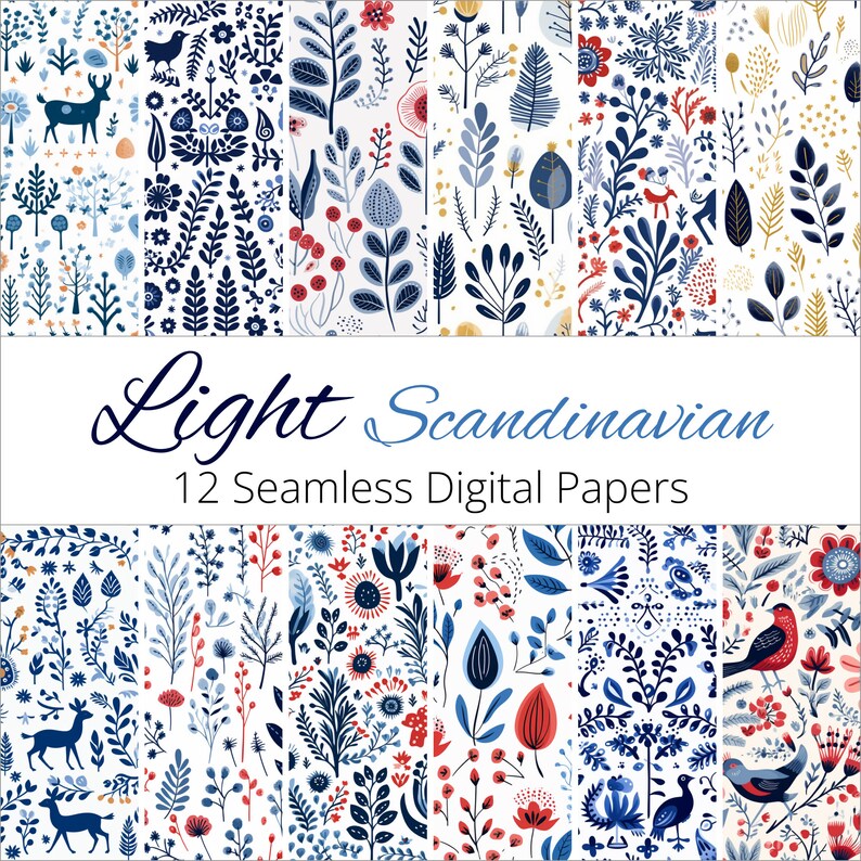 12 Seamless Light Scandinavian Botanical Backgrounds Digital Paper ...