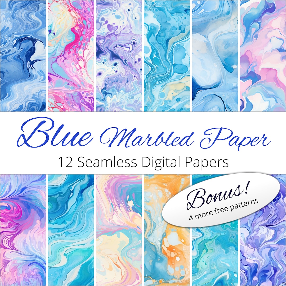 12 Seamless Blue Marbled Paper Backgrounds Digital Paper Patterns for ...