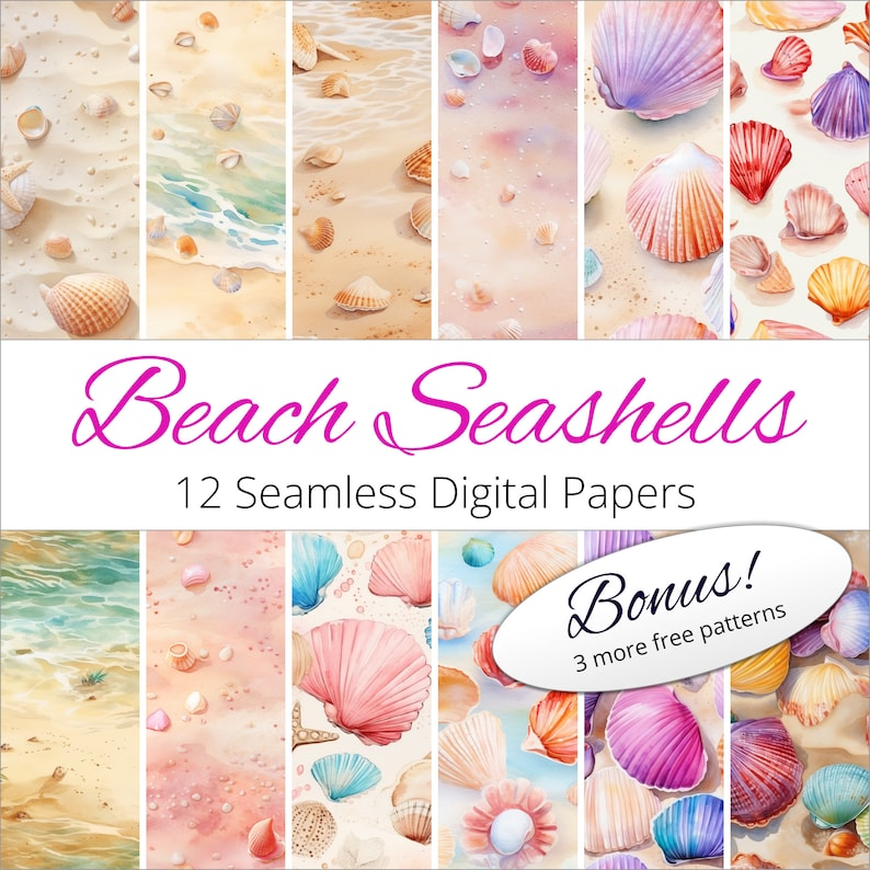 12 Seamless Beach Seashell Backgrounds Digital Paper Patterns for ...
