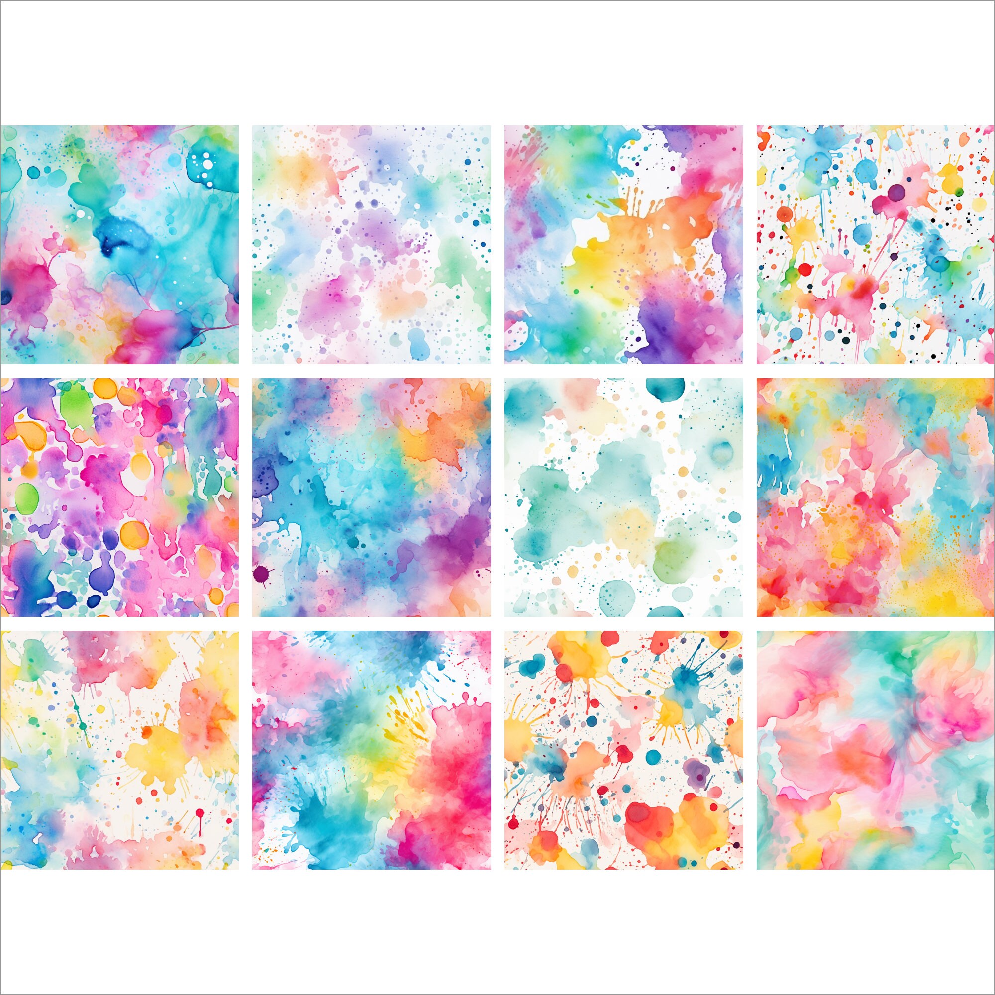 12 Seamless Watercolor Paint Splatter Backgrounds Digital Paper ...