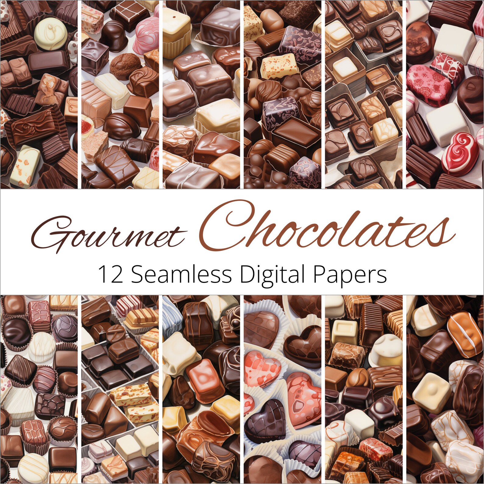 12 Seamless Gourmet Chocolates Backgrounds Digital Paper Patterns for ...