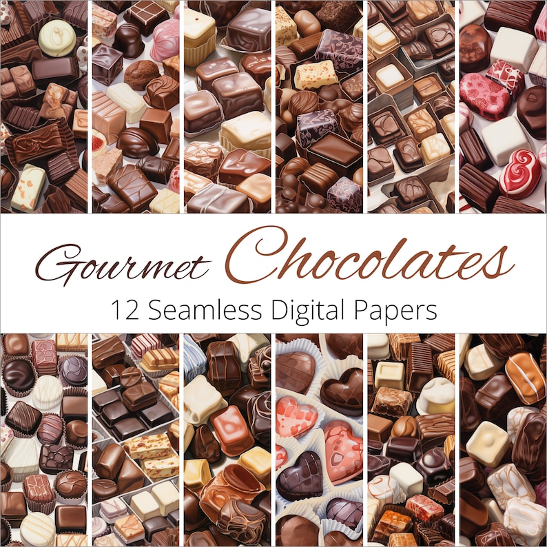 12 Seamless Gourmet Chocolates Backgrounds Digital Paper Patterns for ...