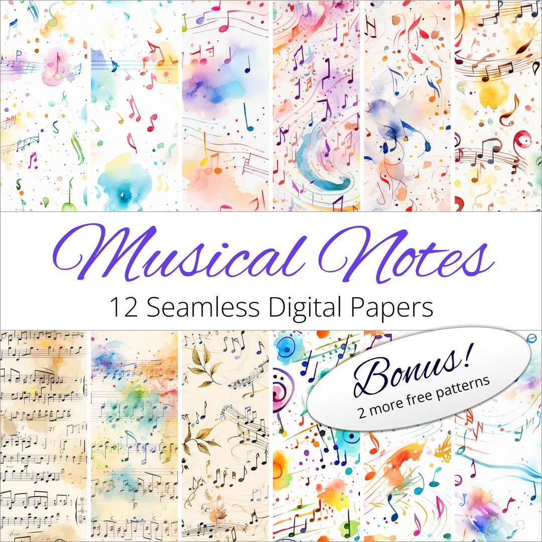 12 Seamless Musical Note Backgrounds Digital Paper Patterns for ...