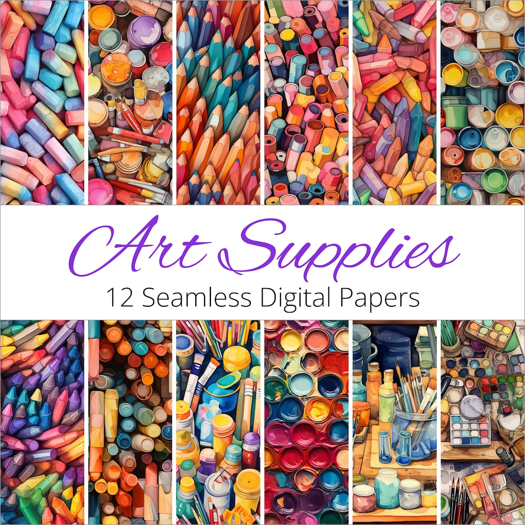 Watercolor Art Supplies Digital Papers (12 Seamless Patterns) - Etsy