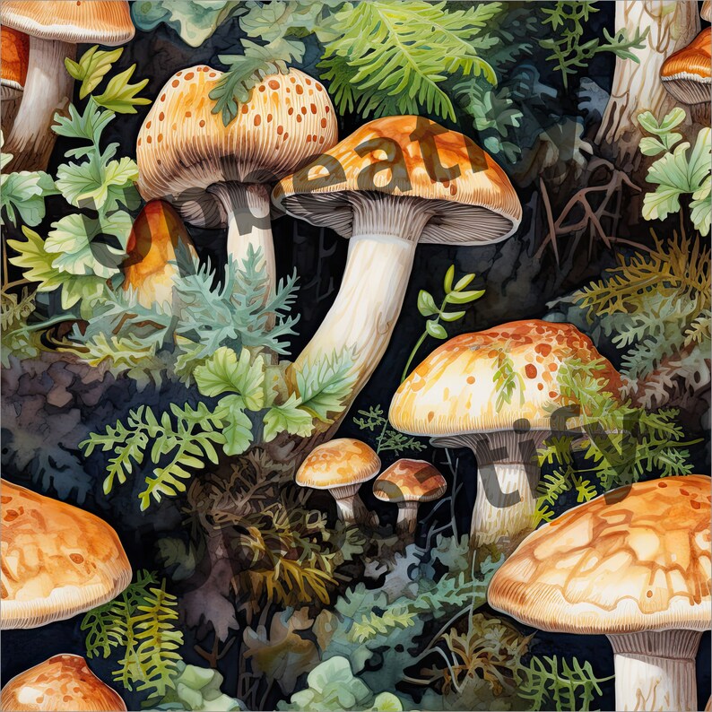 12 Seamless Wild Mushroom Backgrounds Digital Paper Patterns for ...