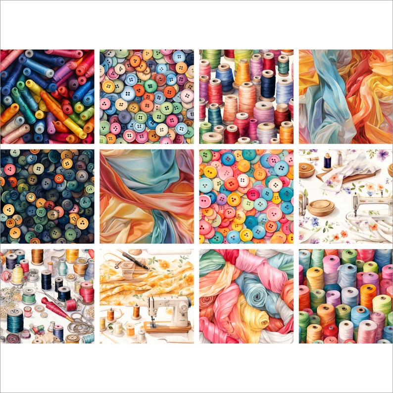 12 Seamless Sewing Pattern Backgrounds Digital Paper Patterns for ...