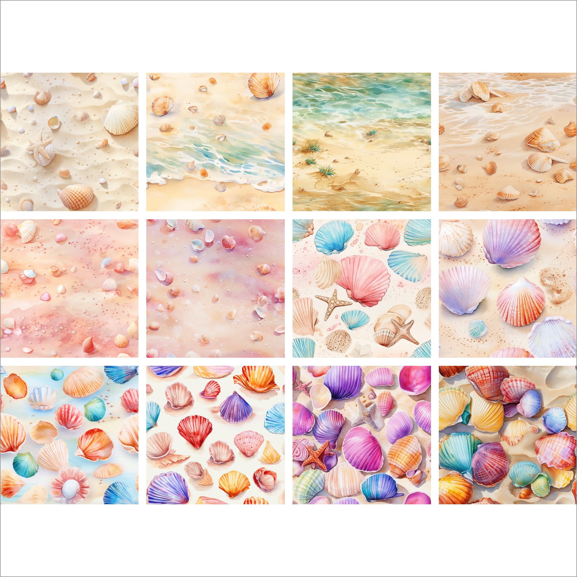 12 Seamless Beach Seashell Backgrounds Digital Paper Patterns for ...
