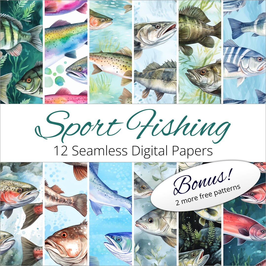 12 Seamless Sport Fishing Backgrounds Digital Paper Patterns for ...