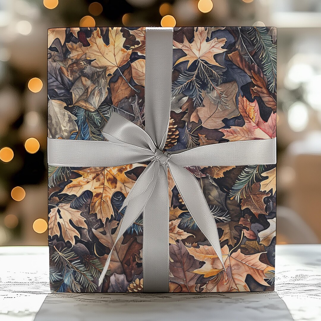 Woodland Camo Wrapping Paper – Watercolor Fall Leaves, Hunter Gift - Etsy